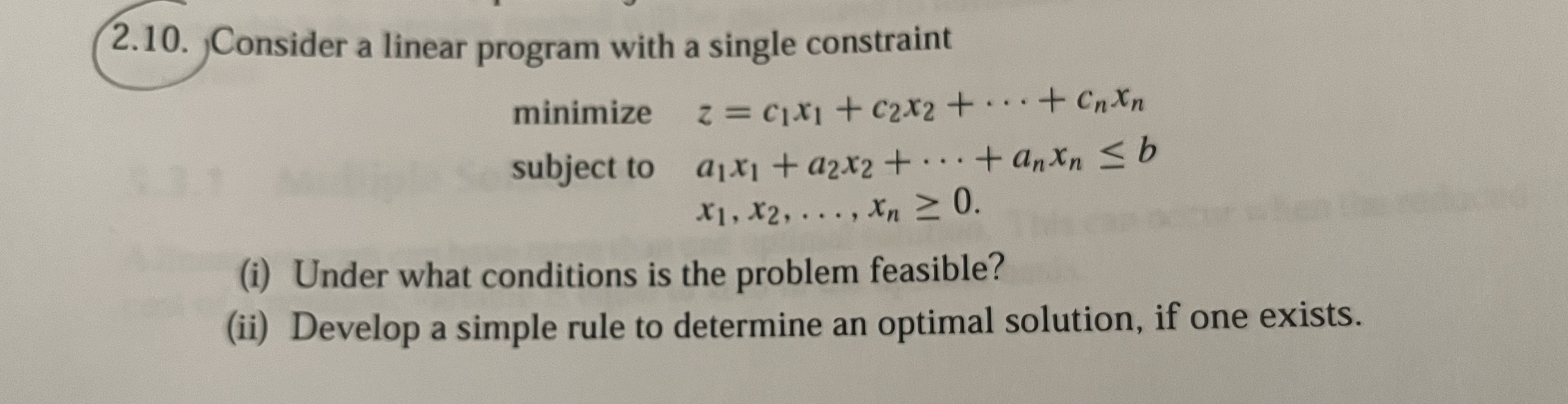 Solved 2.10. Consider a linear program with a single | Chegg.com