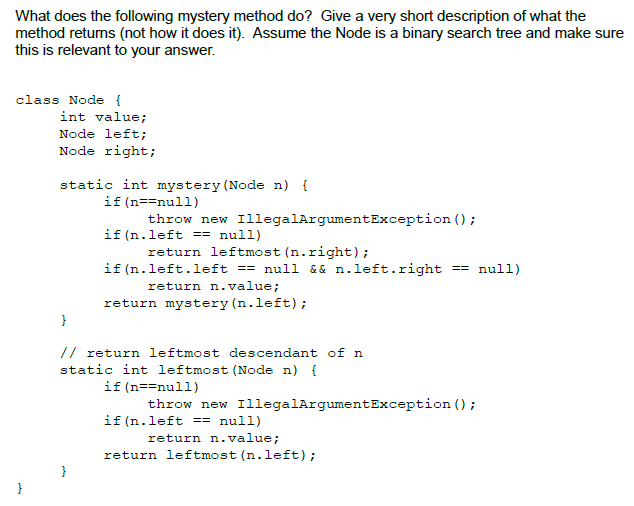 Solved What does the following mystery method do? Give a | Chegg.com