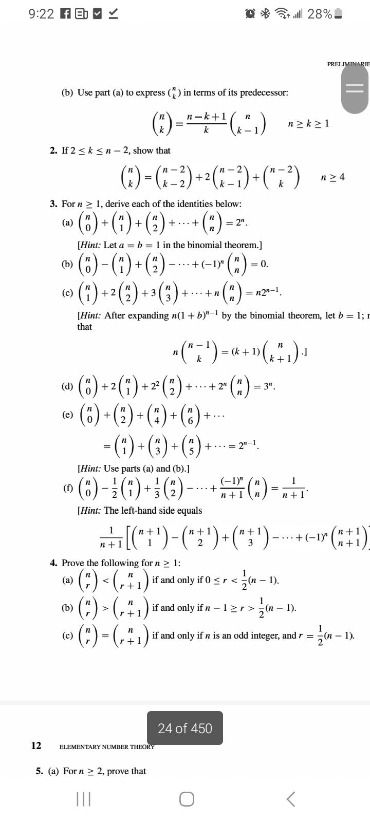 Solved (b) Use part (a) to express (nk) in terms of its | Chegg.com