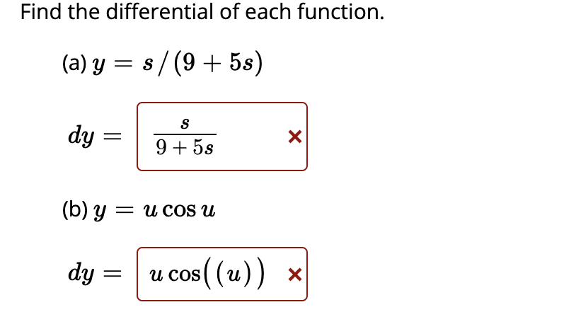 Solved Find the differential of each function. (a) | Chegg.com