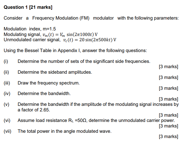 Solved Consider a Frequency Modulation (FM) modulator with | Chegg.com