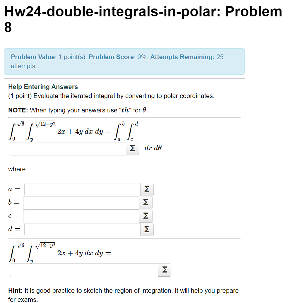 Solved Hw24-double-integrals-in-polar: Problem 8 Problem | Chegg.com