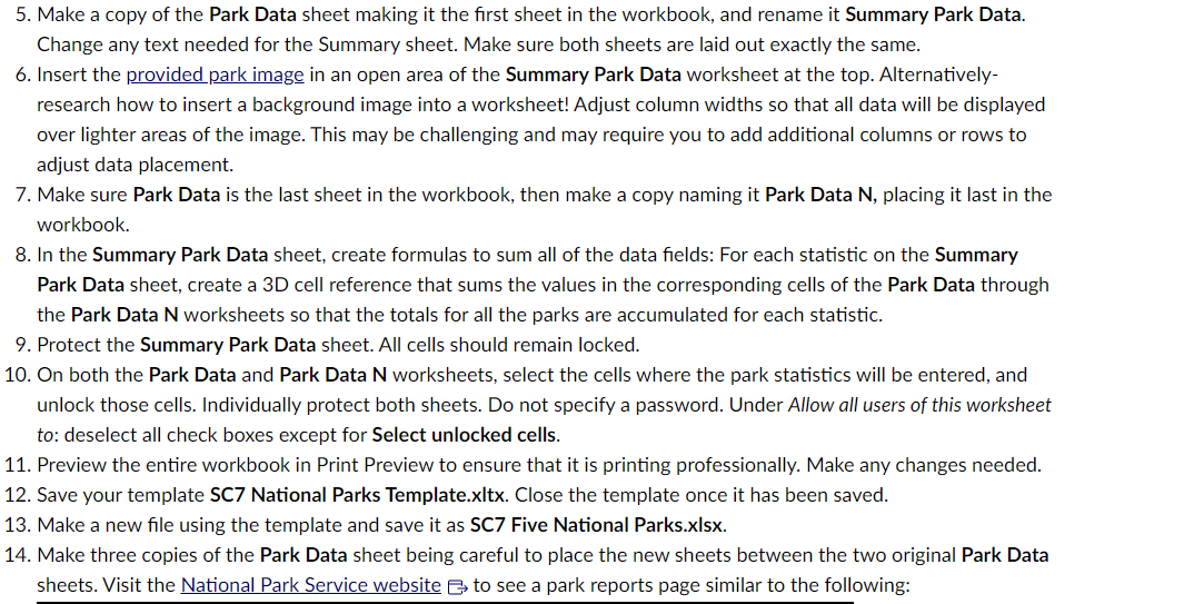 Solved 5. Make a copy of the Park Data sheet making it the | Chegg.com