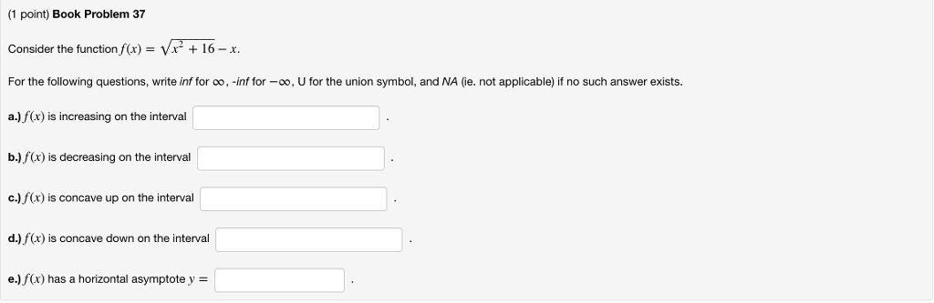 Solved (1 point) Book Problem 37 Consider the function f | Chegg.com