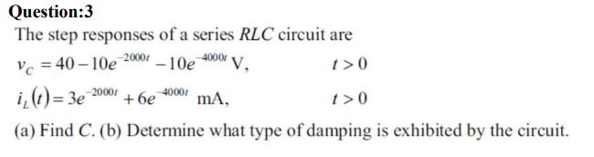 Solved Question:3 The step responses of a series RLC circuit | Chegg.com