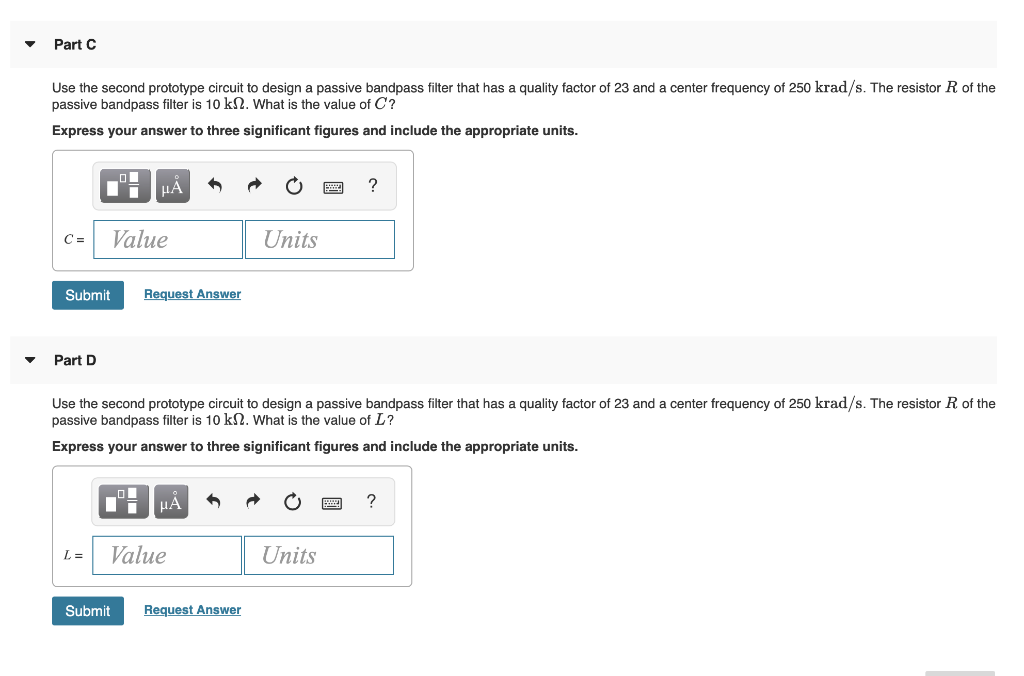 Solved Review Constants Part A The passive bandpass filter | Chegg.com