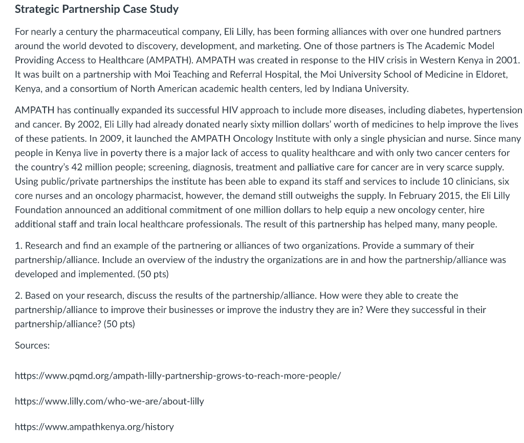 Strategic Partnership Case Study For nearly a century | Chegg.com