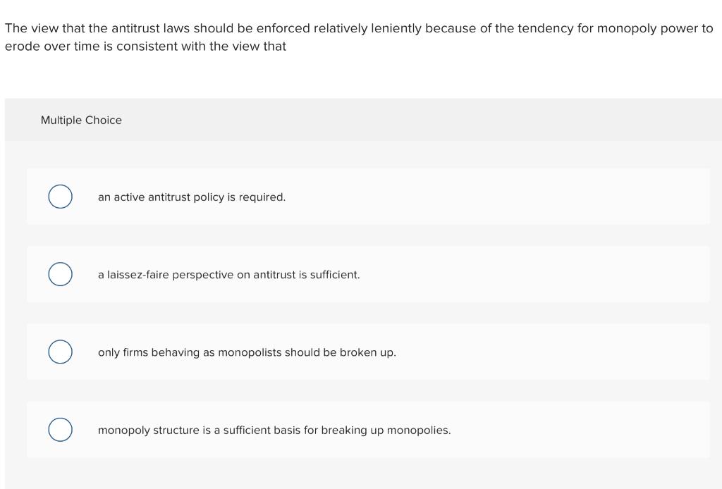 Solved The view that the antitrust laws should be enforced | Chegg.com