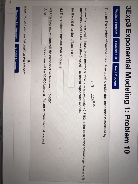 Solved 3Exp3 Exponential Modeling 1: Problem 10 Previous | Chegg.com