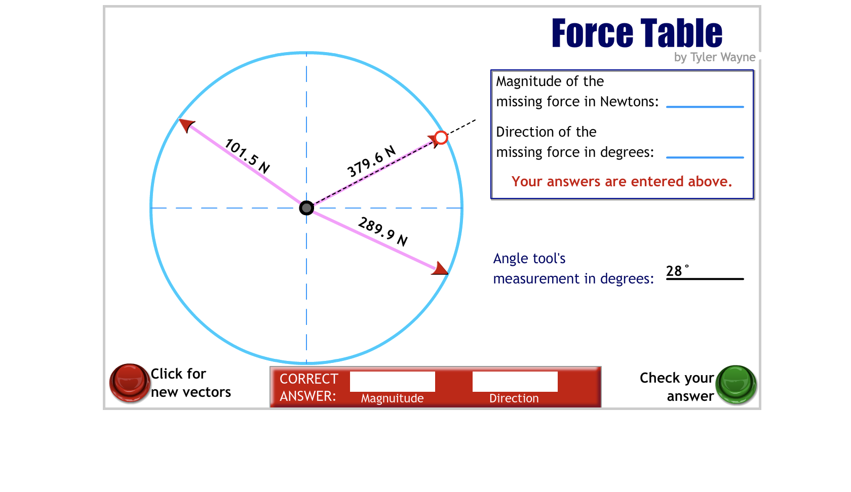 Solved Force Table by Tyler Wayne Magnitude of the rce in | Chegg.com