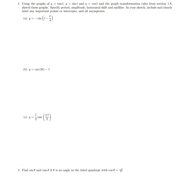 Solved 1. Using the graphs of y = tant, y = sint and y = | Chegg.com