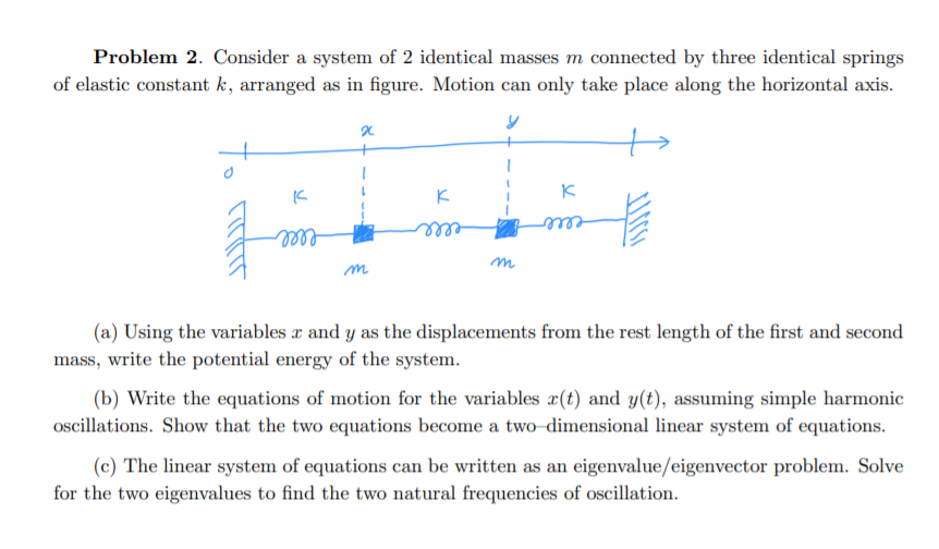 Solved Problem 2. Consider a system of 2 identical masses m | Chegg.com