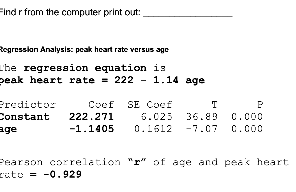 Solved age 30 38 41 38 29 39 46 41 42 24 peak heart rate 186 | Chegg.com