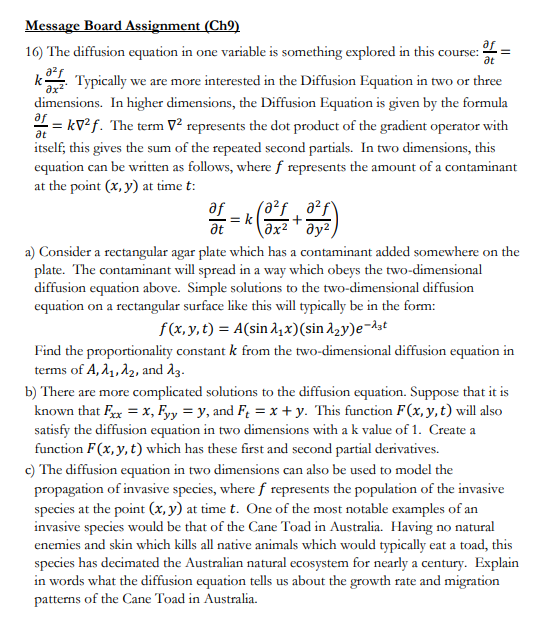 Solved Message Board Assignment ( Ch9) 16) The diffusion | Chegg.com