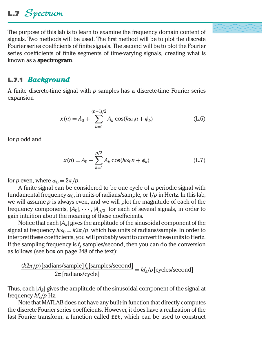 L.7 Spectrum The purpose of this lab is to learn to | Chegg.com