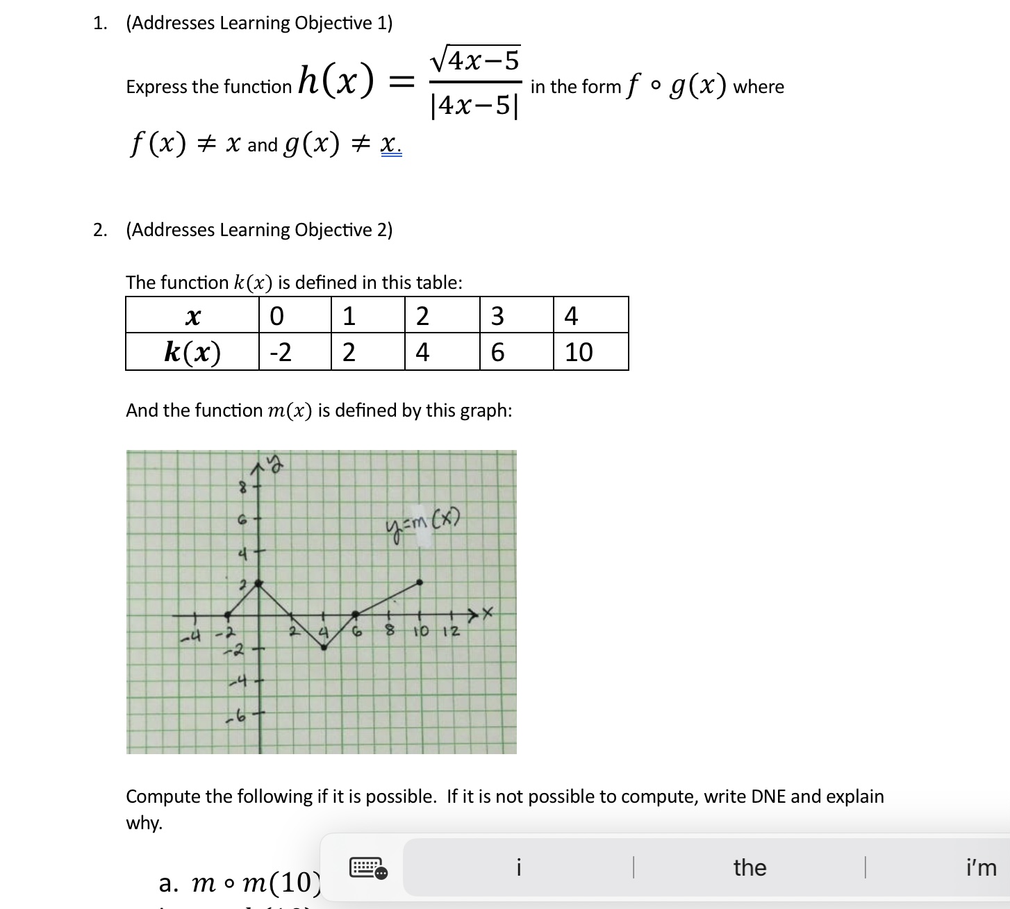 Solved 6. (Addresses Learning Objective 6) The function m(x) | Chegg.com