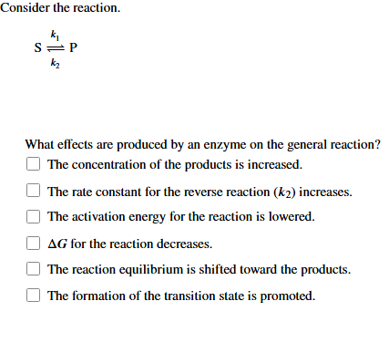 Solved Consider the reaction.S⇌k2k1Pk2 ΔG ﻿for the reaction | Chegg.com