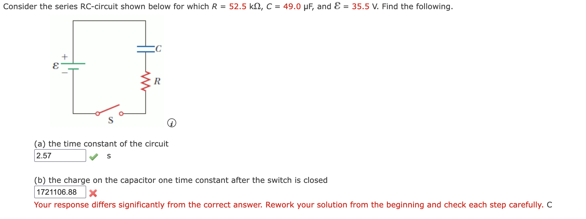 Solved Consider the series RC-circuit shown below for which | Chegg.com