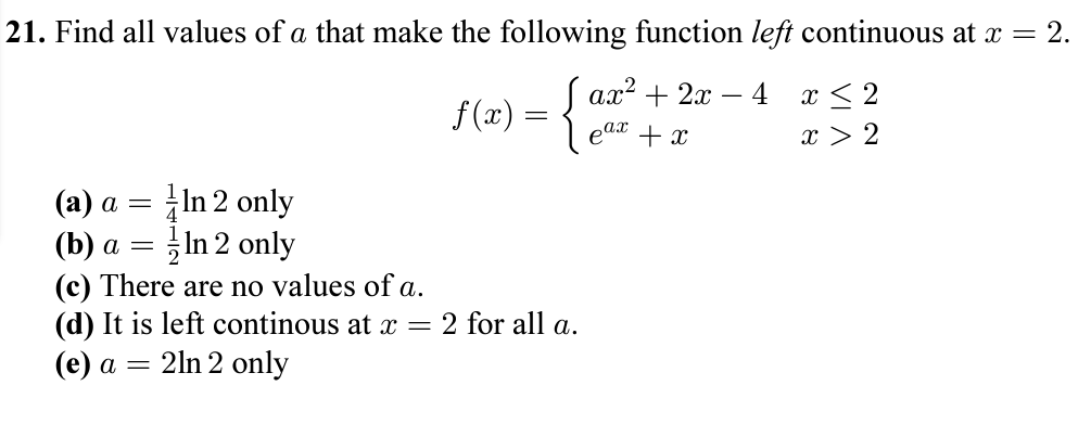 Solved 21. Find all values of a that make the following | Chegg.com