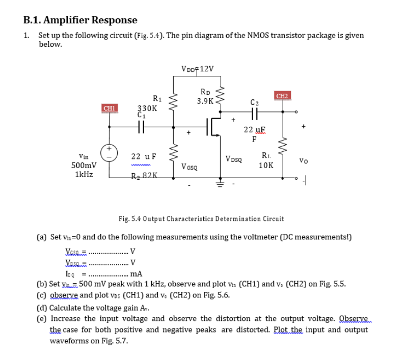 B.1. Amplifier Response 1. Set up the following | Chegg.com