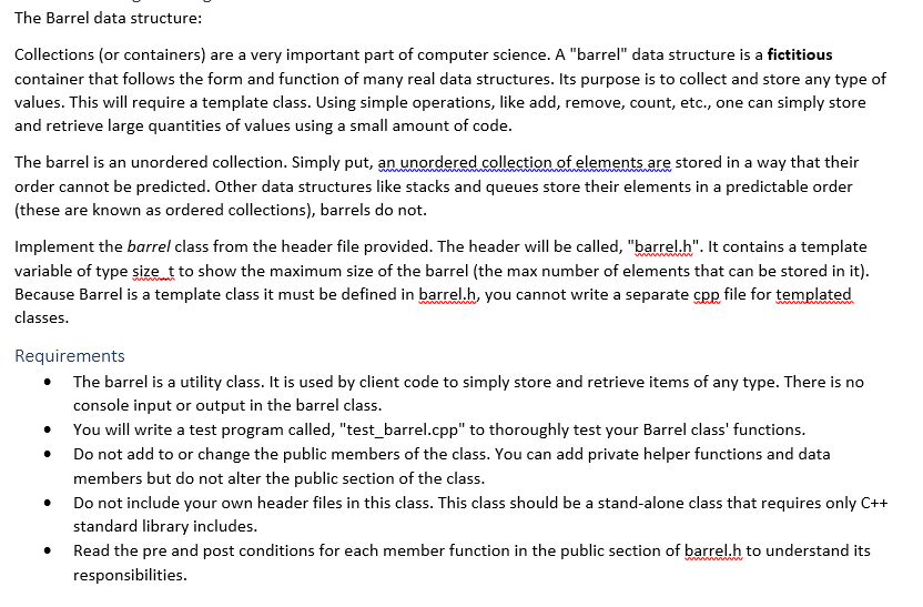 Solved The Barrel data structure: Collections (or | Chegg.com