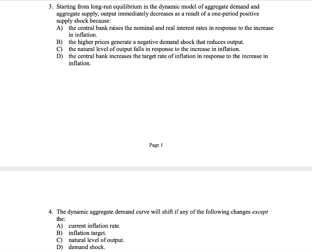 Solved 3. Starting from long-run equilibrium in the dynamic | Chegg.com
