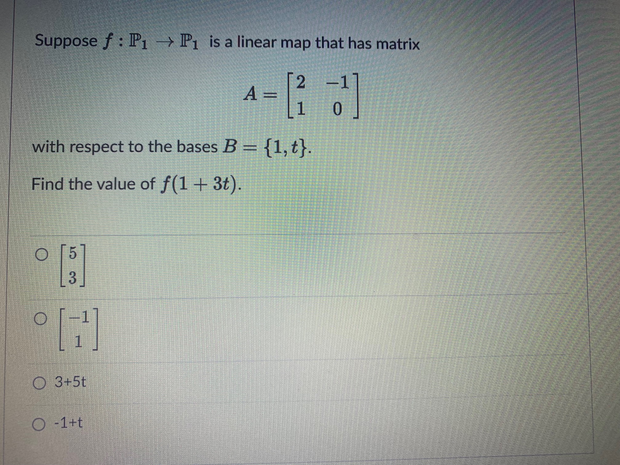 Solved Suppose f:P1→P1 is a linear map that has matrix | Chegg.com