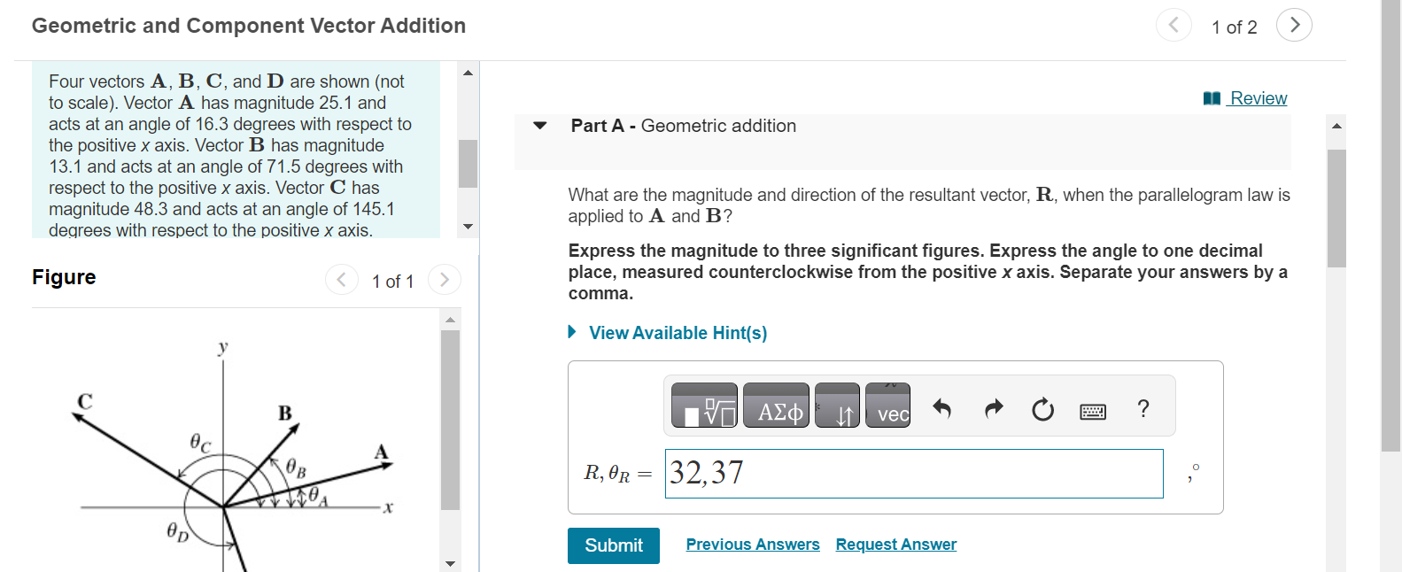 Solved Geometric and Component Vector Addition Four vectors | Chegg.com