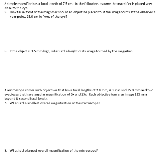 Solved A simple magnifier has a focal length of 7.5 cm. In | Chegg.com