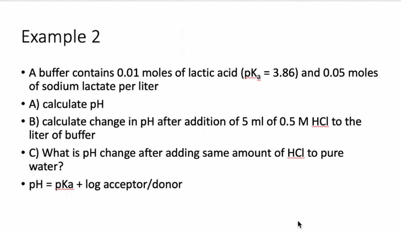 Solved Example 2 • A buffer contains 0.01 moles of lactic | Chegg.com