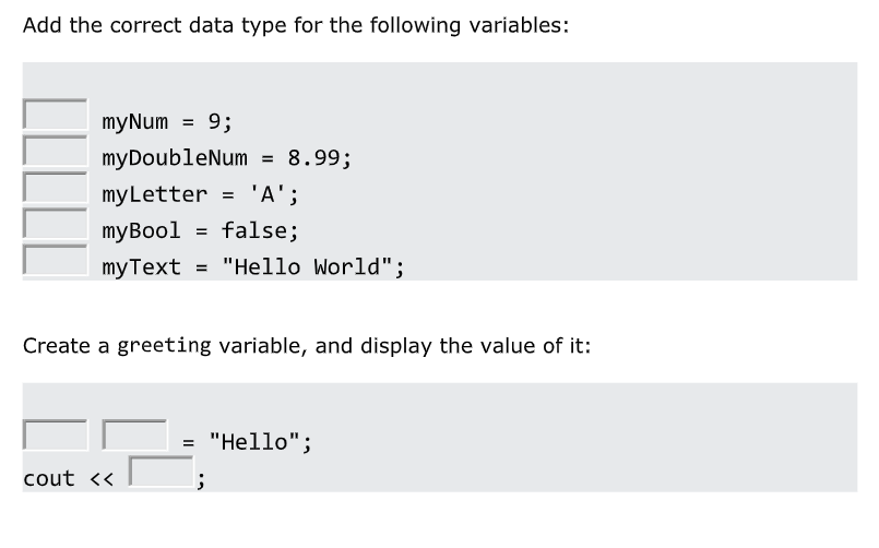Solved Add the correct data type for the following | Chegg.com