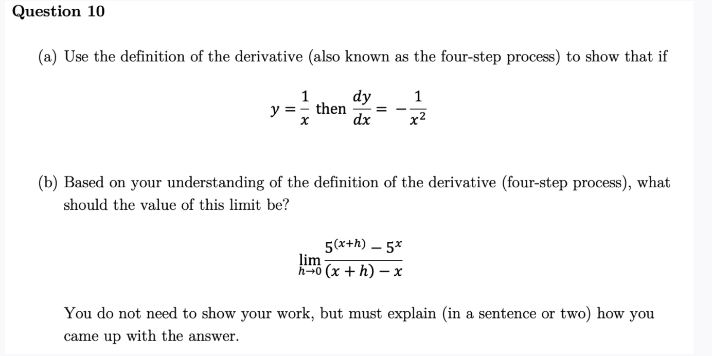 Solved Question 10 (a) Use the definition of the derivative | Chegg.com