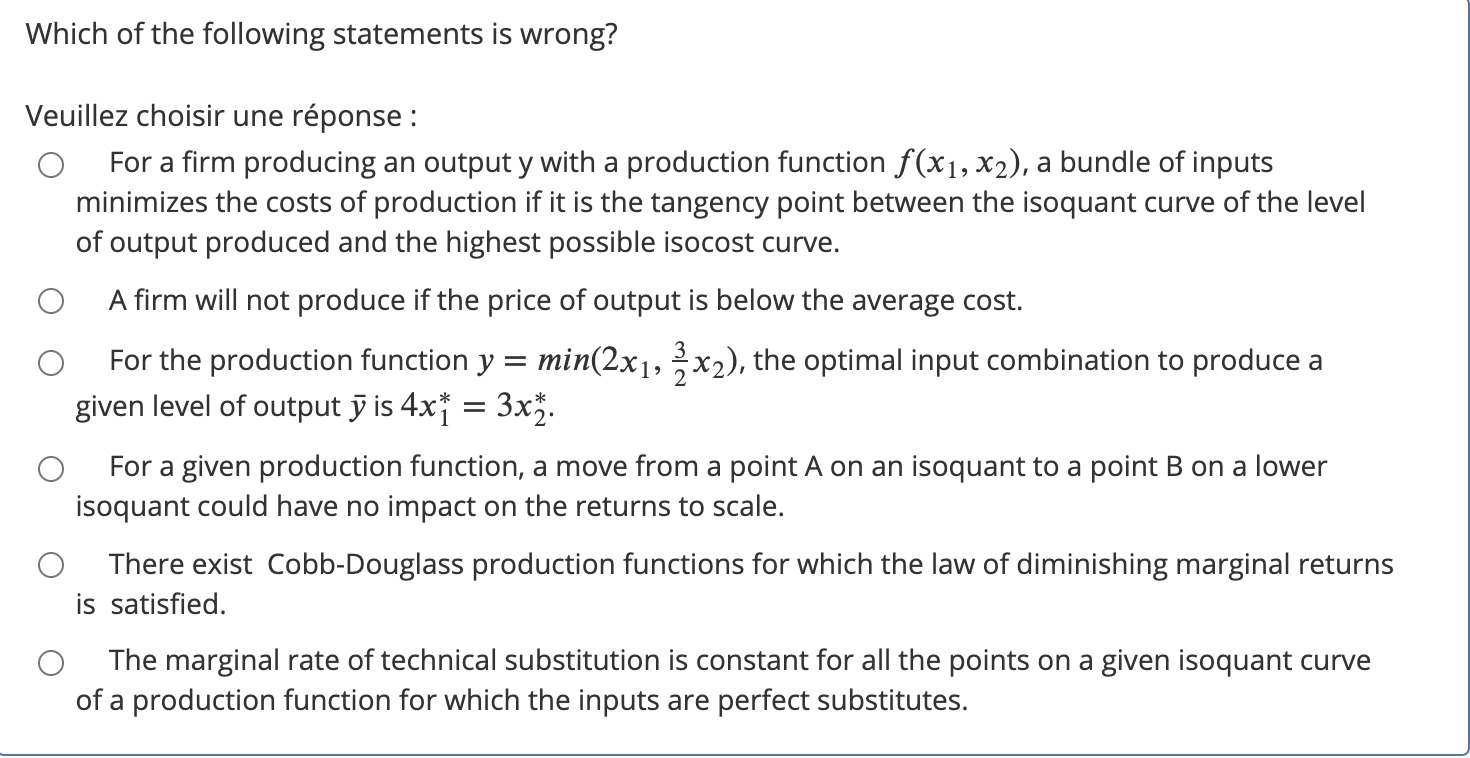 Solved Which of the following statements is wrong? Veuillez | Chegg.com