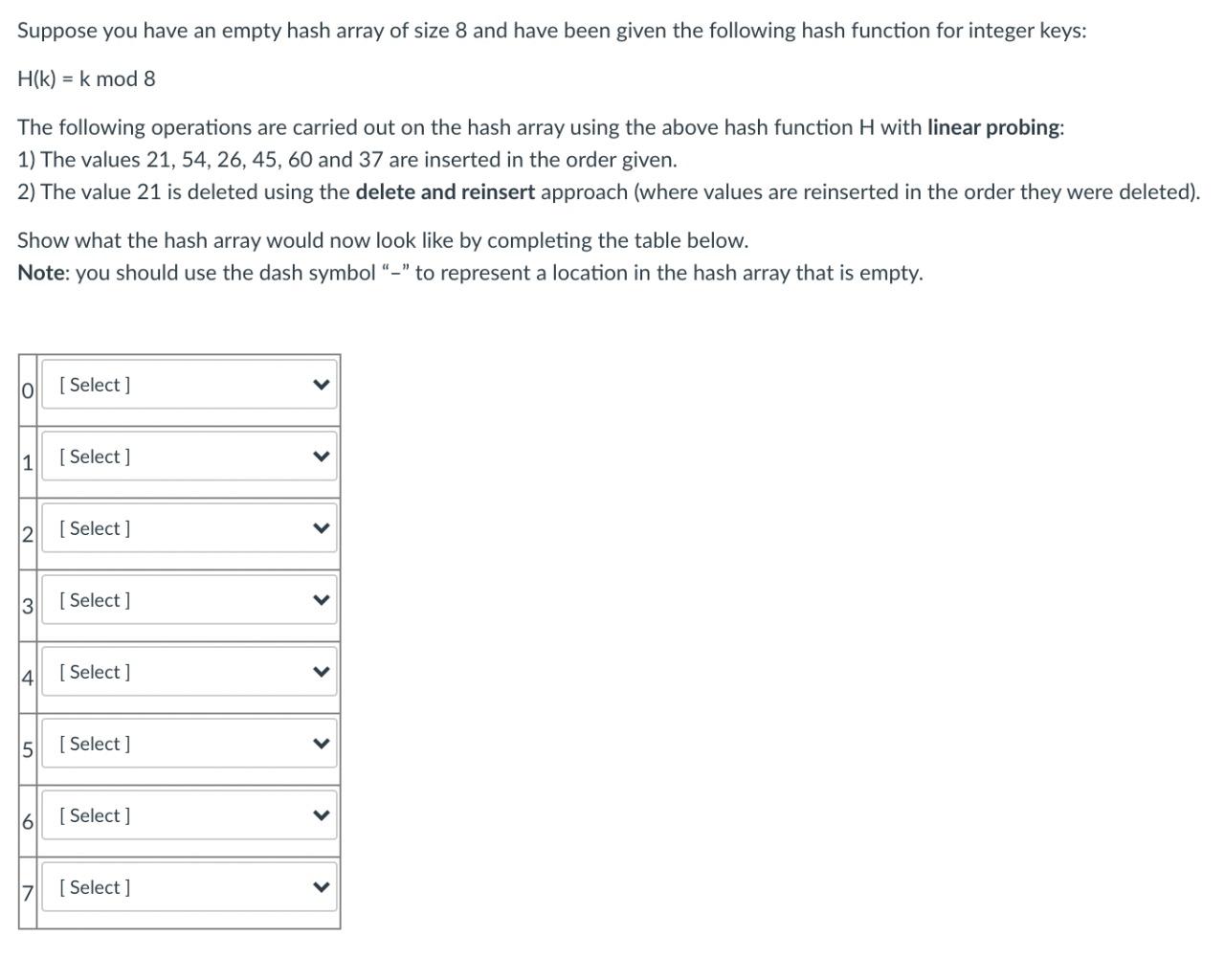 Solved Suppose you have an empty hash array of size 8 and | Chegg.com