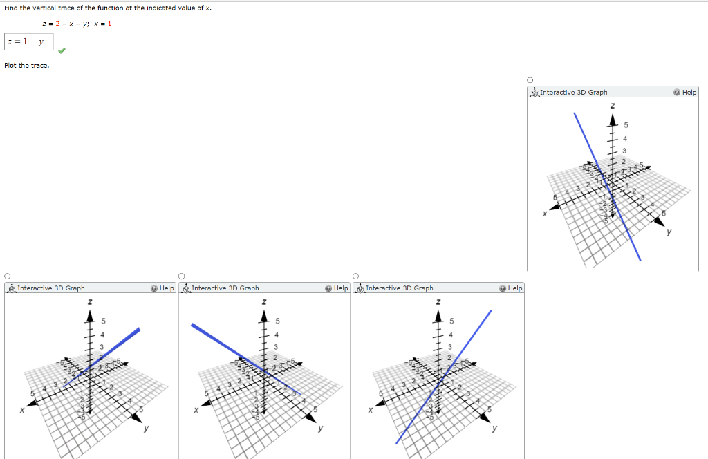 Solved Find the vertical trace of the function at the | Chegg.com