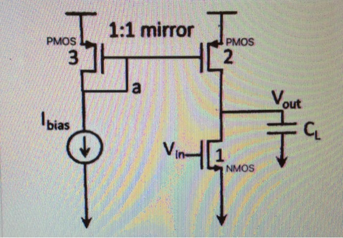 Solved PMos 1:1 mirror PMOS PMOS 2 out bias CL 1 NMOS | Chegg.com