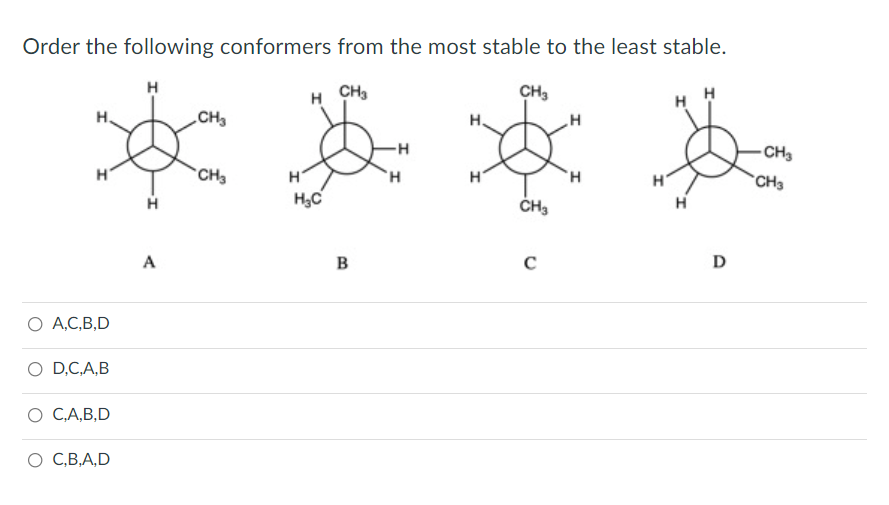 Solved Order the following conformers from the most stable | Chegg.com