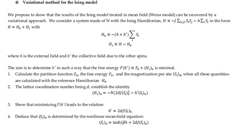 Solved Variational method for the Ising modelWe propose to | Chegg.com