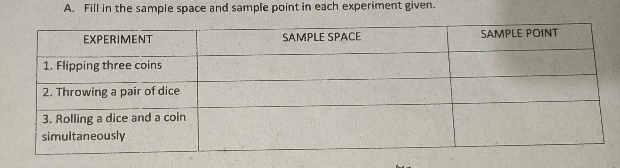 Solved A. Fill in the sample space and sample point in each | Chegg.com
