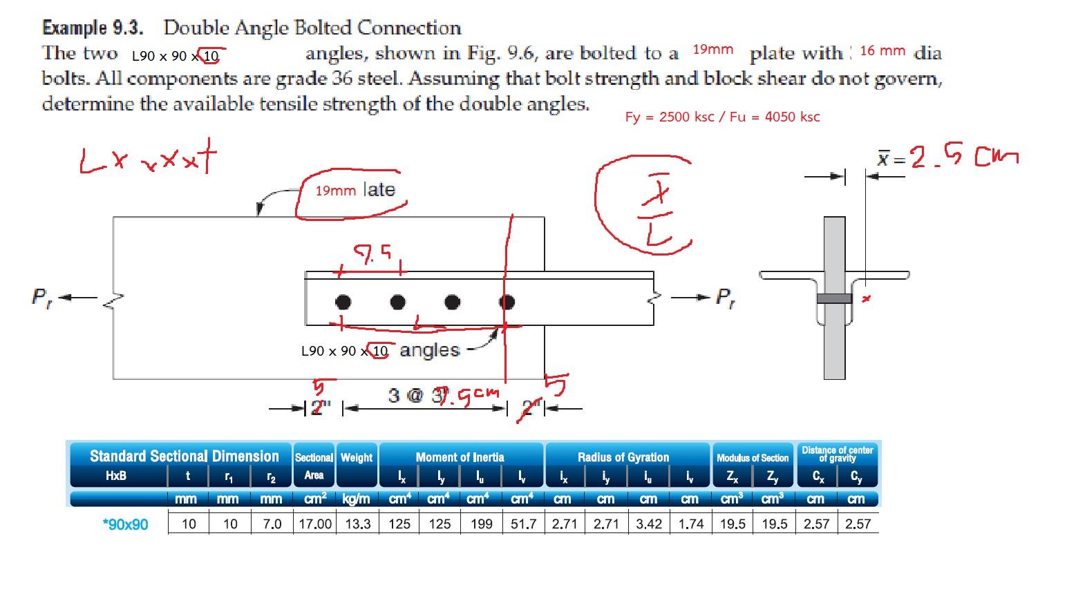 Solved Example 9.3. Double Angle Bolted Connection The two | Chegg.com