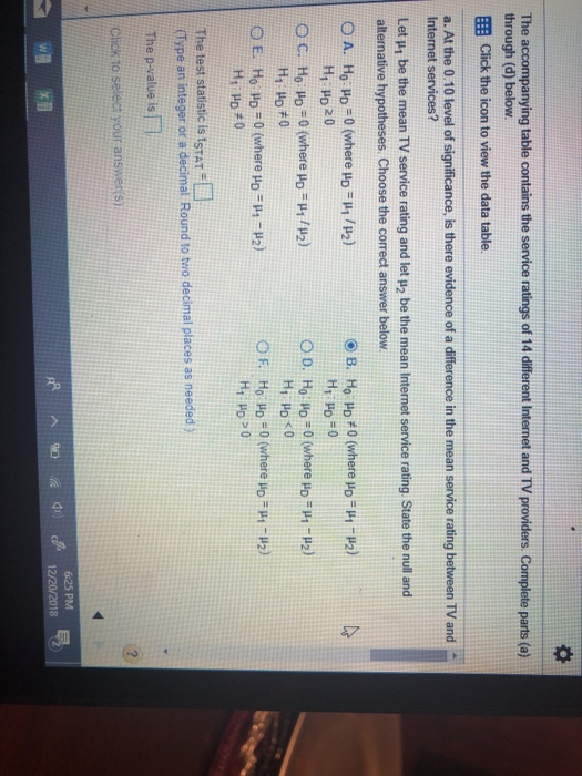 Solved The accompanying table contains the service ratings | Chegg.com