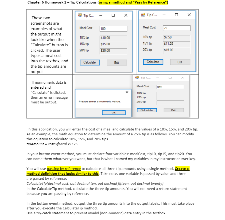 Solved Chapter 6 Homework 2 - Tip Calculations (using a | Chegg.com