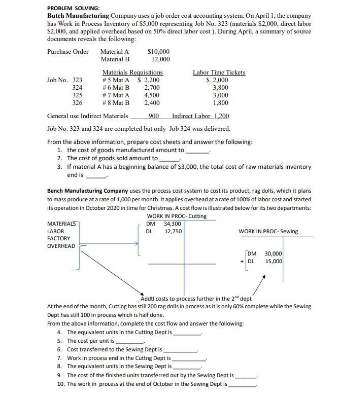 PROBLEM SOLVING: Butch Manufacturing Company uses a | Chegg.com