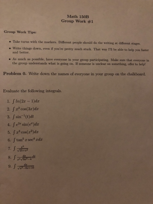 Solved Math 150B Group work #1 Group Work Tips: . Take turns | Chegg.com