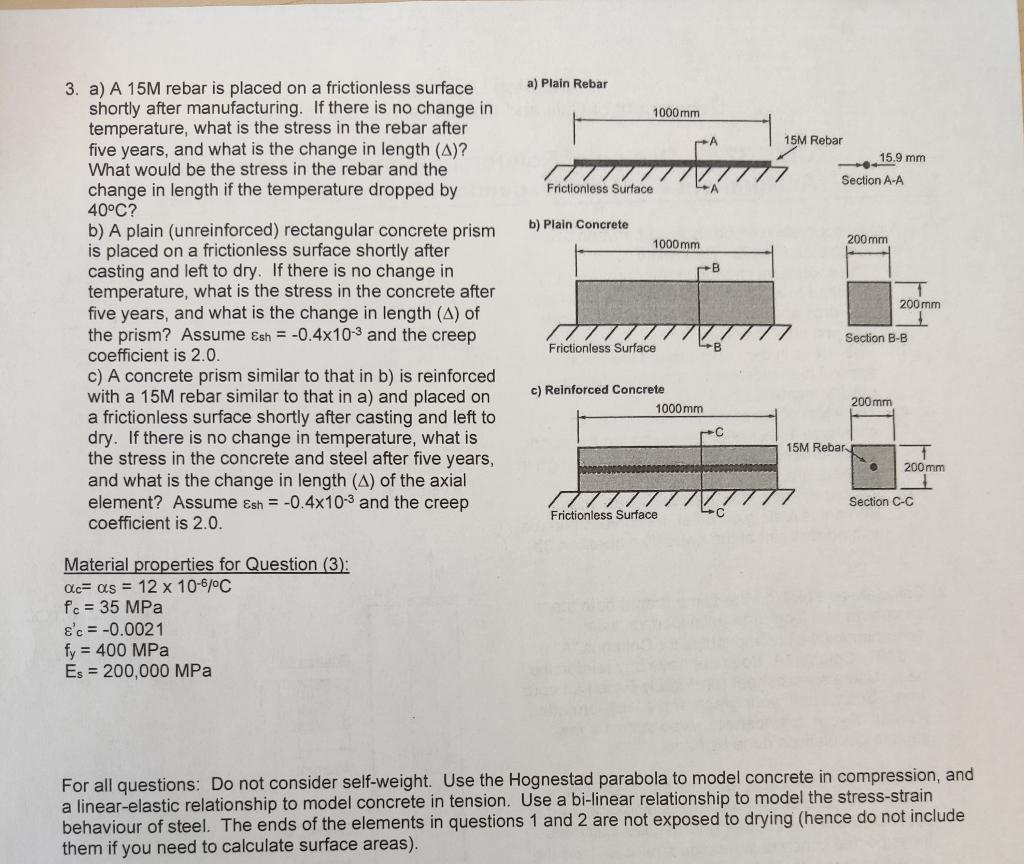 Solved 3. a) A 15M rebar is placed on a frictionless surface | Chegg.com