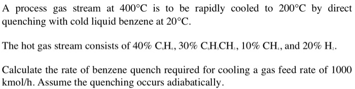 Solved A process gas stream at 400°C is to be rapidly cooled | Chegg.com