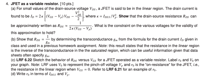4 Jfet As A Variable Resistor [10 Pts ] A For