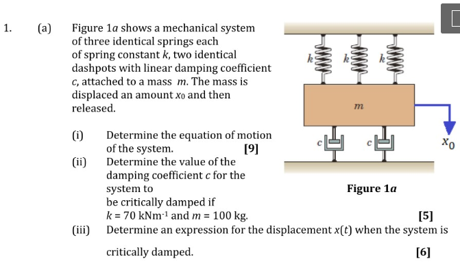 Solved 1. (a) Figure la shows a mechanical system of three | Chegg.com