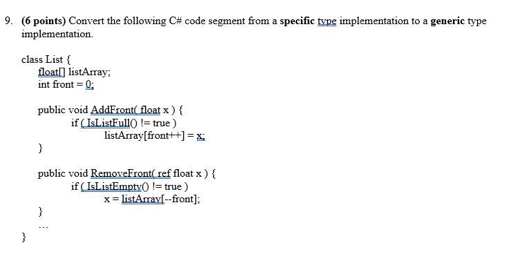 Solved 9. (6 points) Convert the following C# code segment | Chegg.com