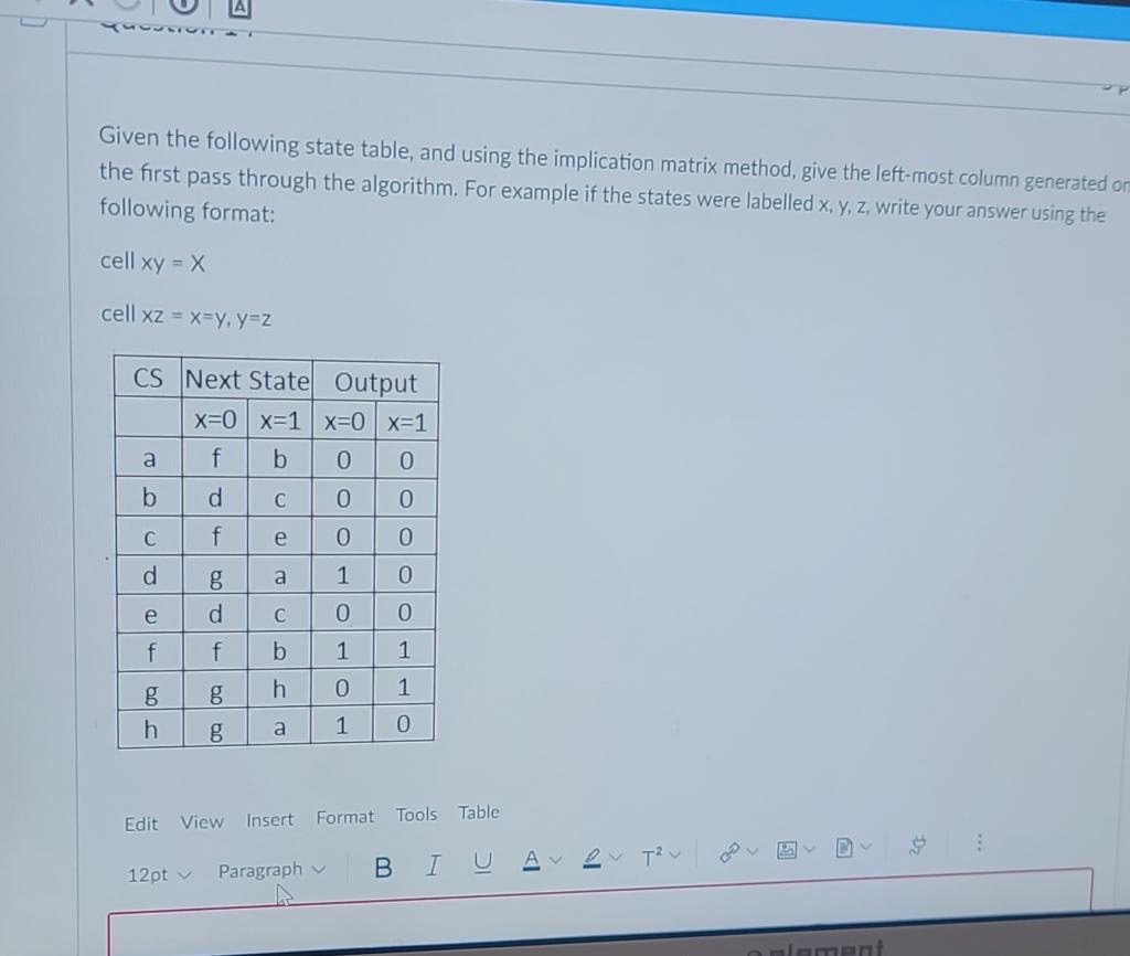 Given the following state table, and using the | Chegg.com